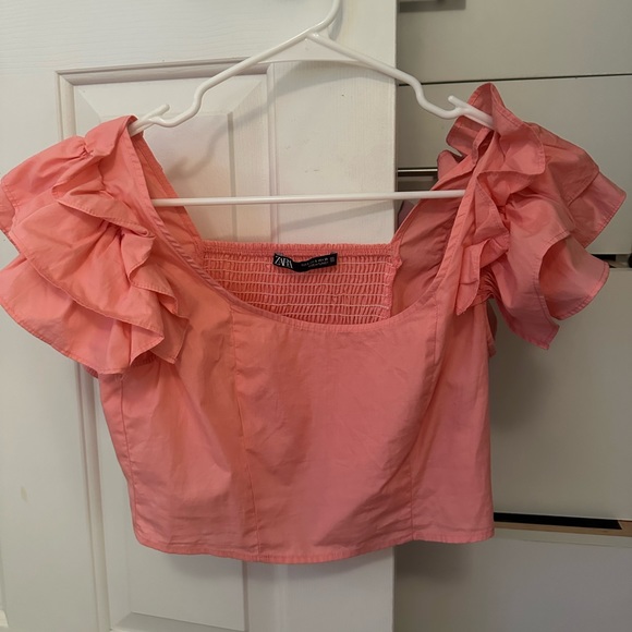 Tops | Zara Coral Ruffle Blouse | Poshmark